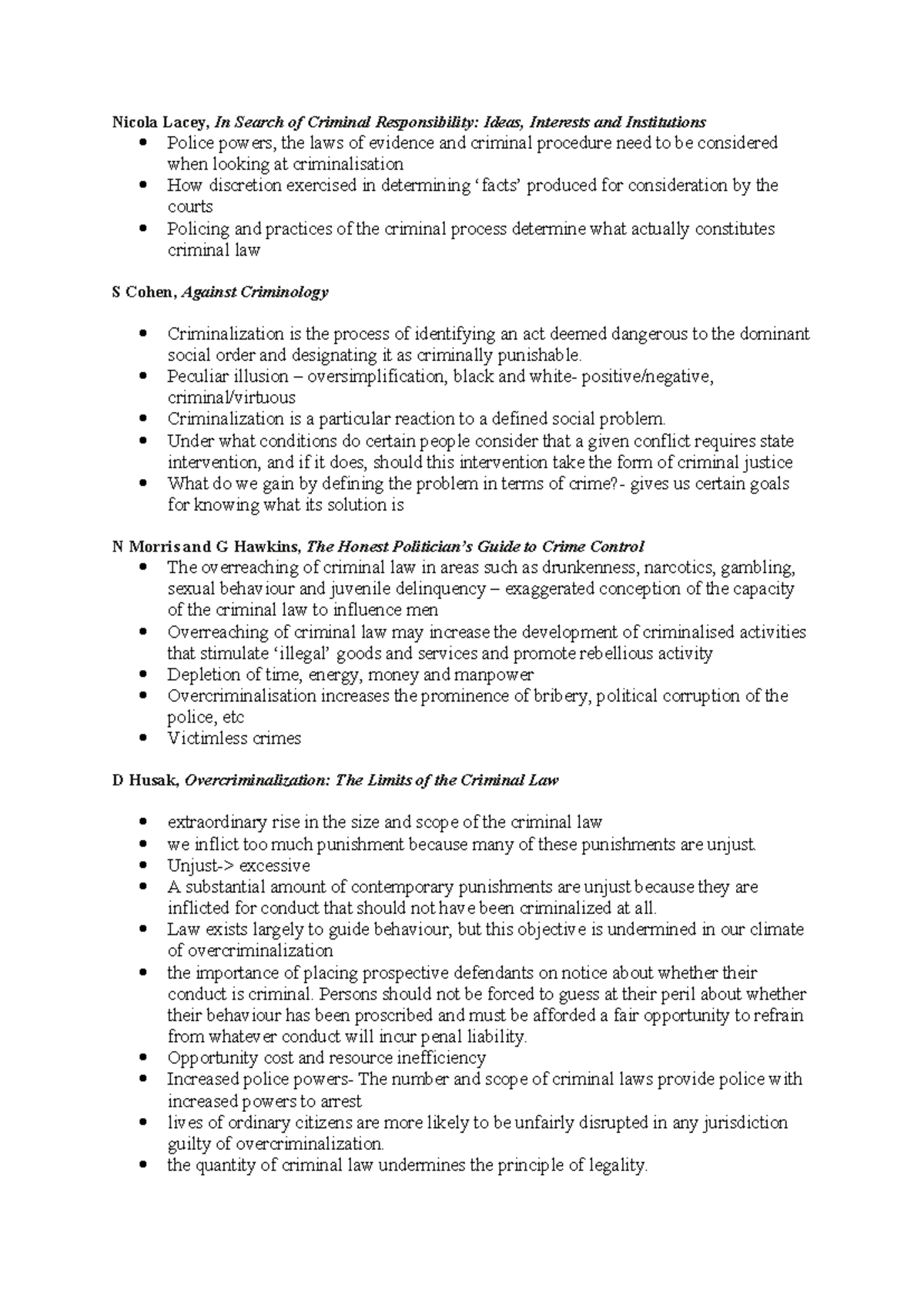 Crim 101: Week 1 & 2 Theories on Criminal Responsibility and Law - Studocu
