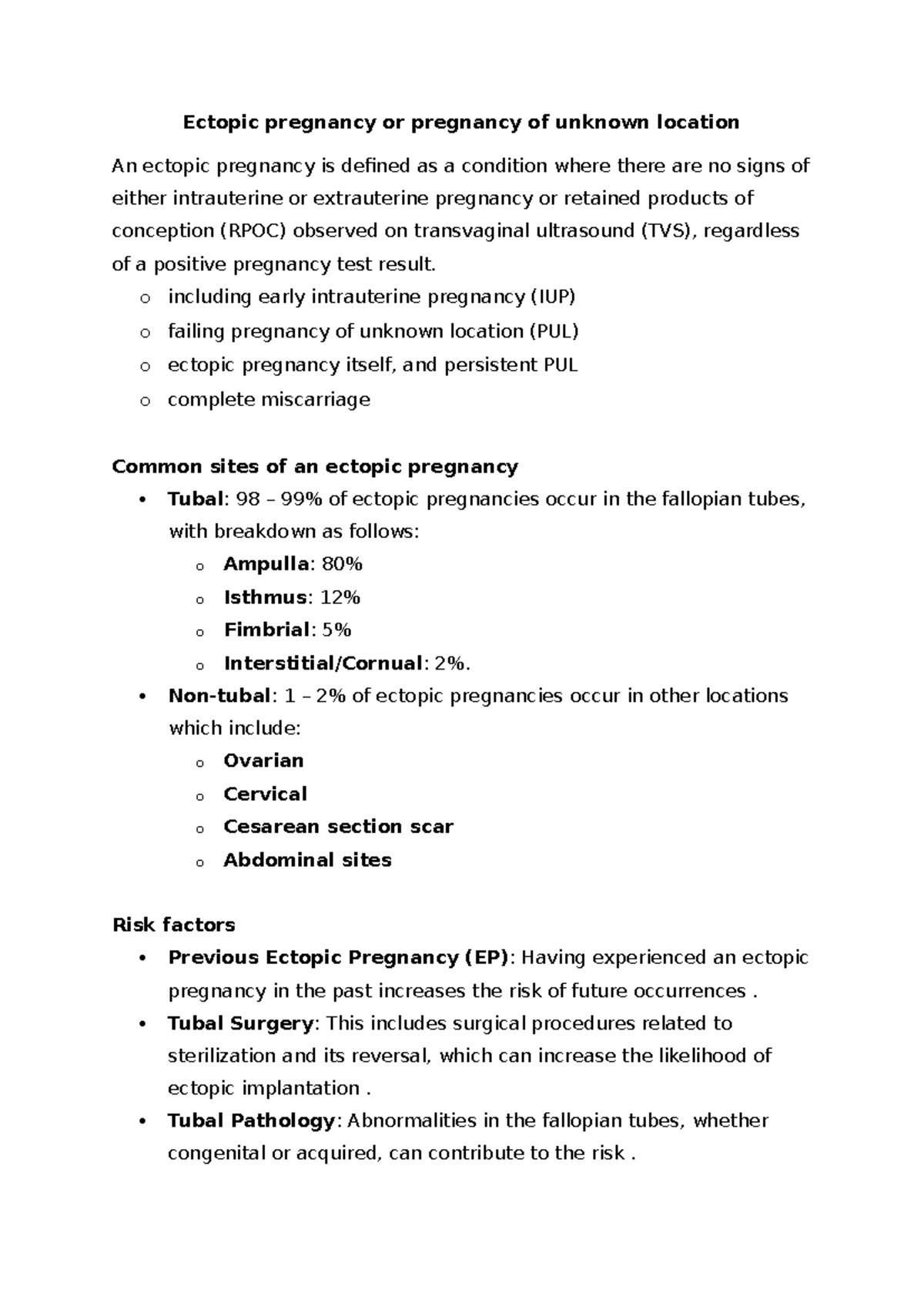 Ectopic pregnancy or pregnancy of unknown location - o including early ...