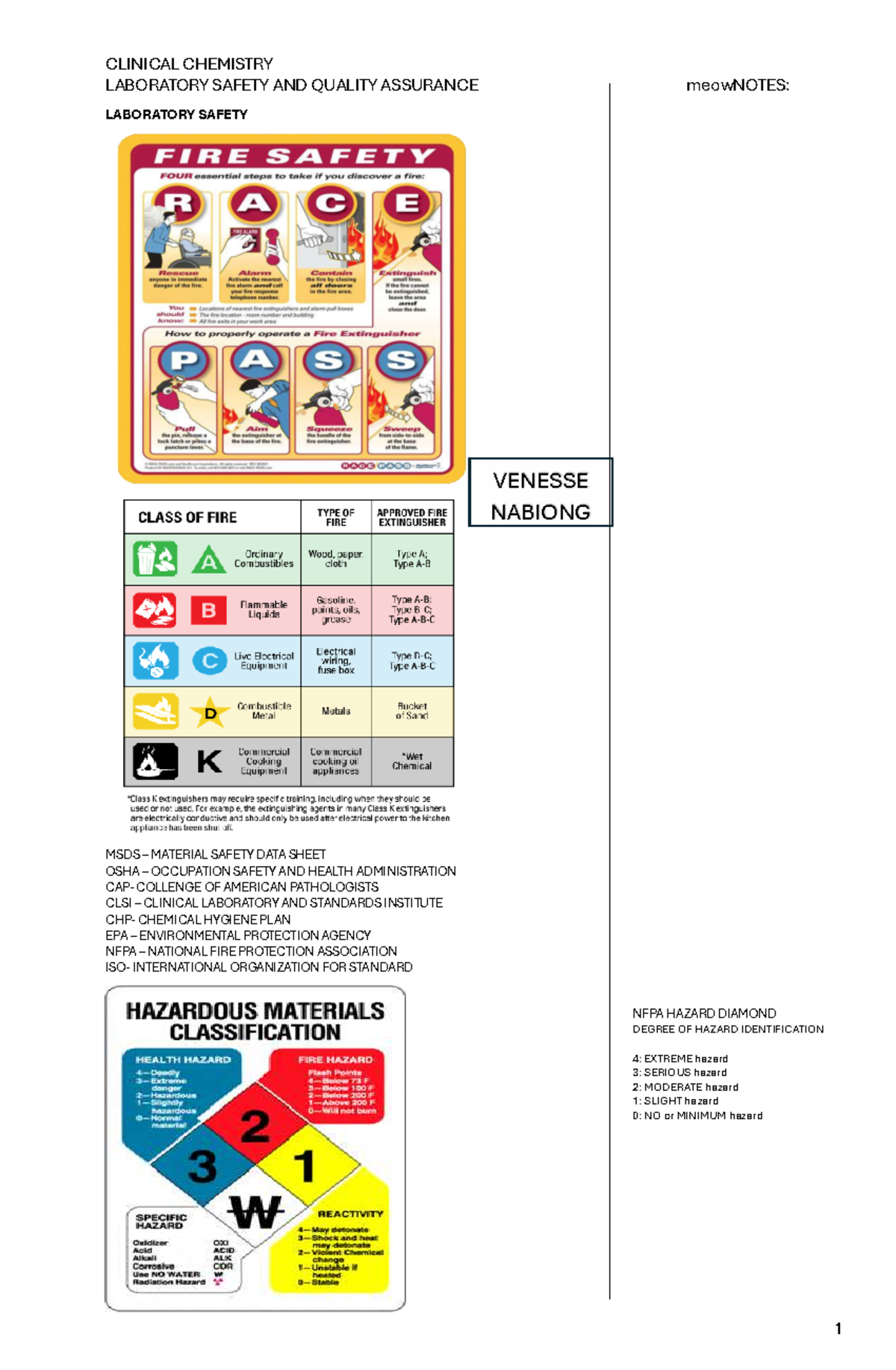CLINICAL CHEMISTRY LAB SAFETY & QUALITY ASSURANCE NOTES - Studocu