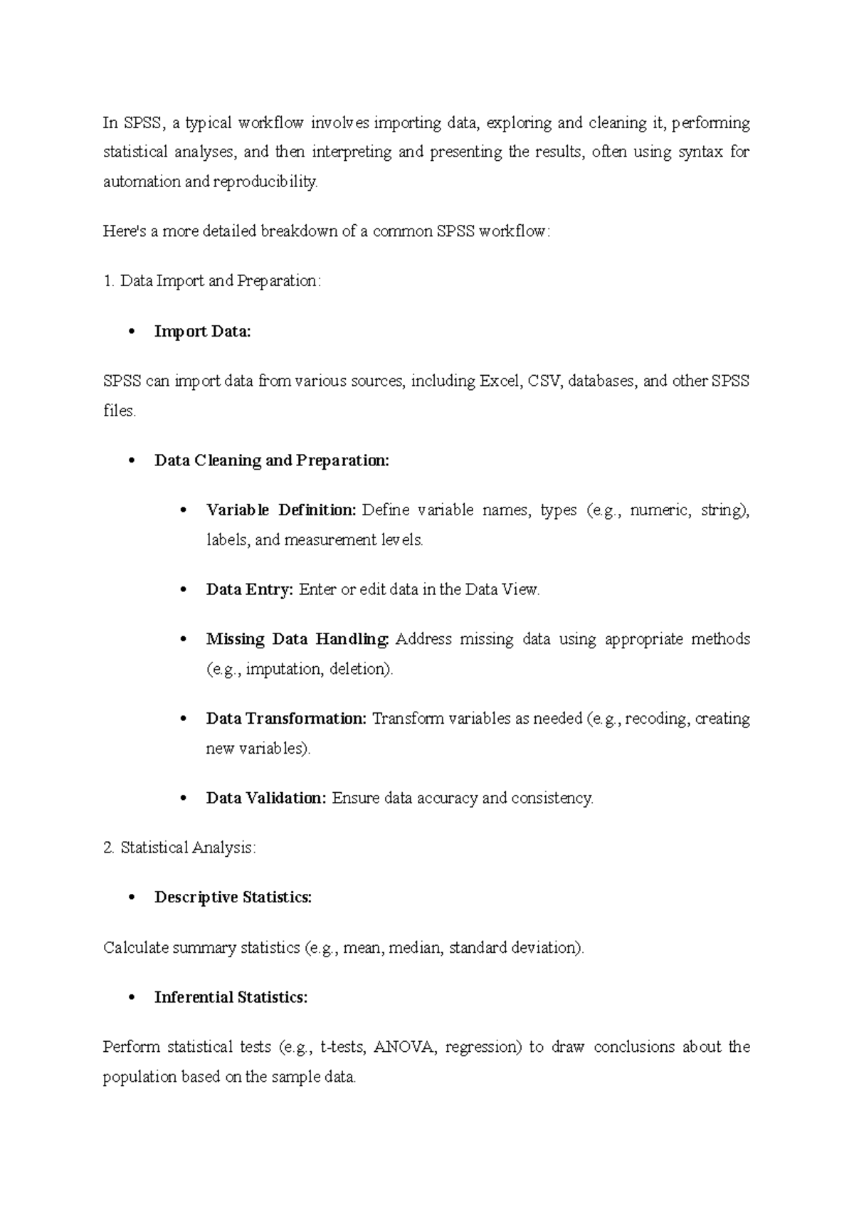 SPSS Workflow: Data Import, Analysis, and Reporting Techniques - Studocu