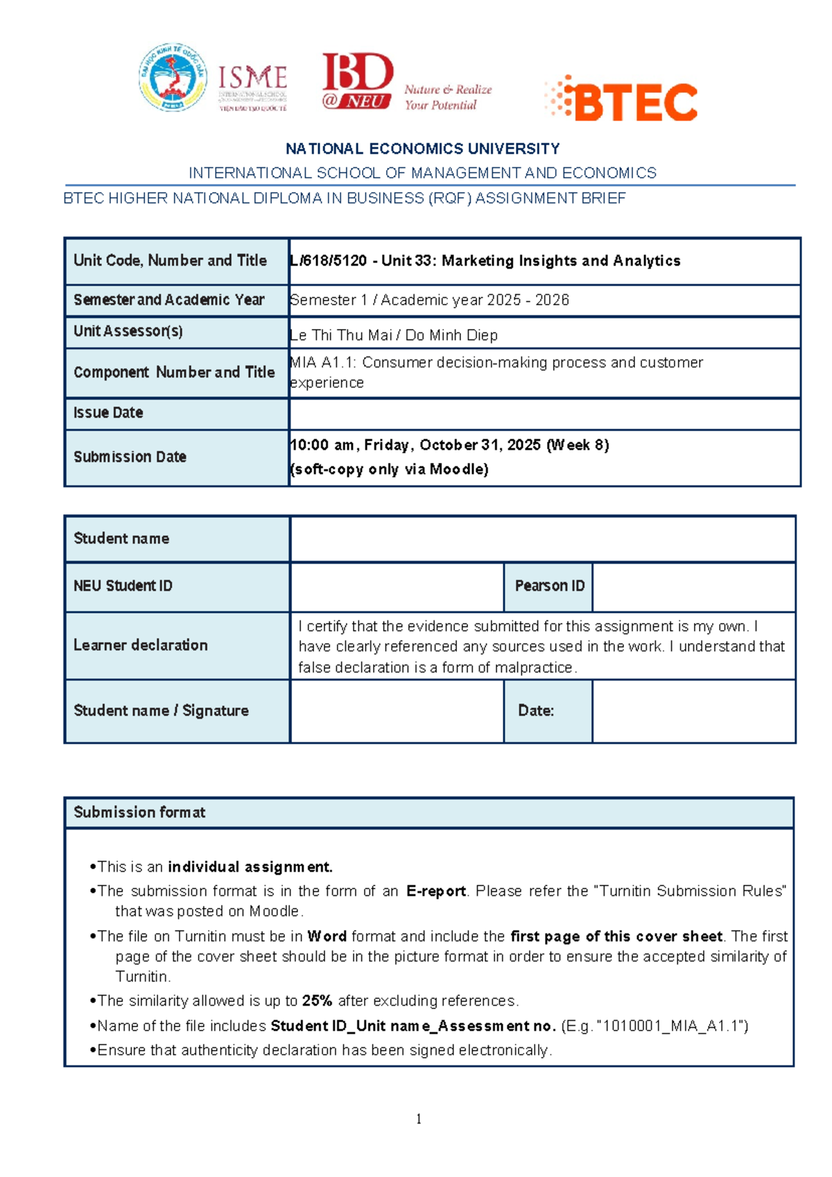MIA A1 Assignment Brief: Marketing Insights & Consumer Experience - Sep ...