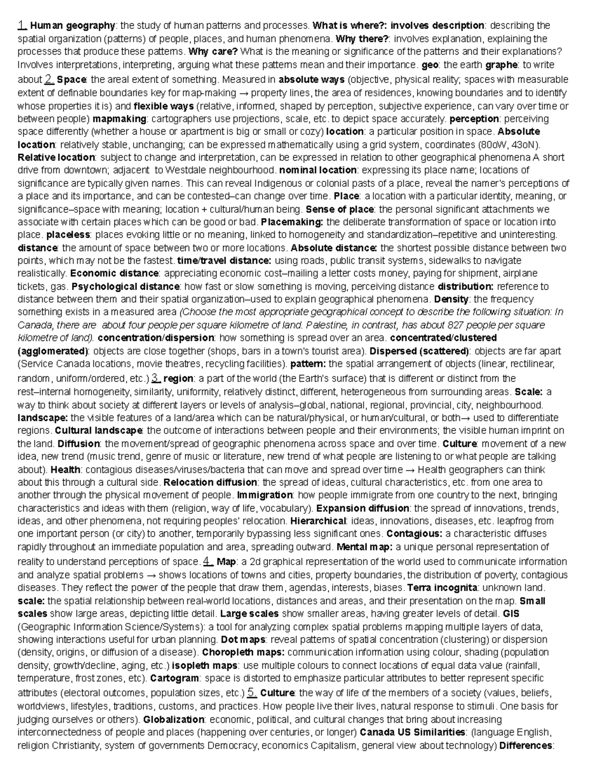 Midterm 1 Cheatsheet: Human Geography Concepts and Definitions - Studocu