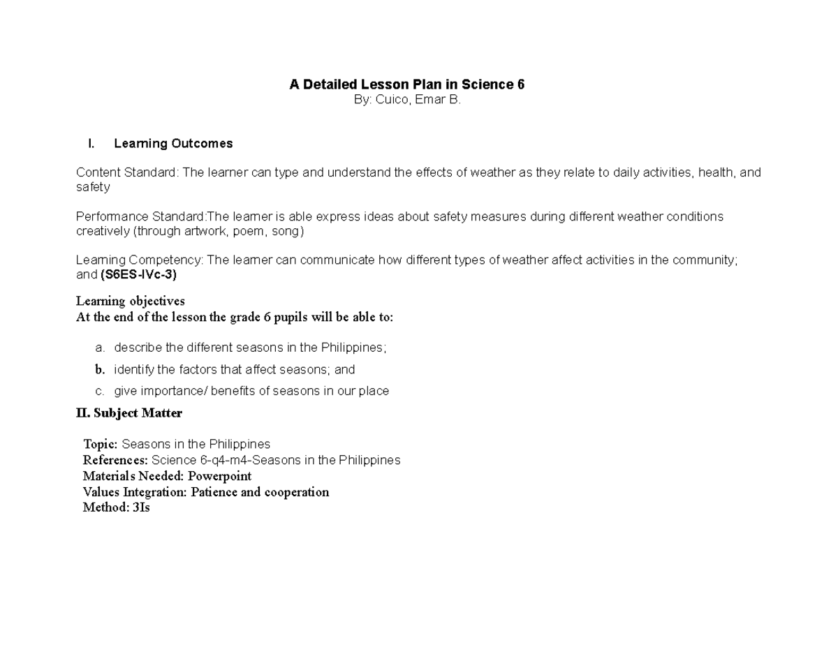Science 6 Lesson Plan: Understanding Seasons in the Philippines - Studocu