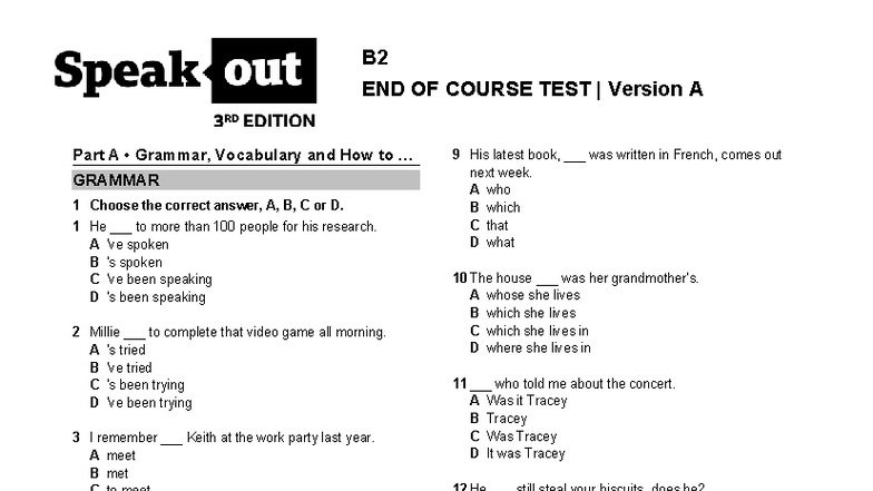 SO3 B2 End of Course Test: Grammar, Vocabulary & Listening - Studocu