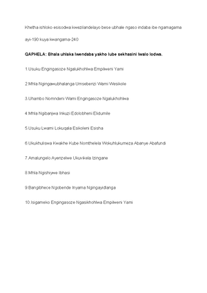 [Solved] How to write uhlaka - IsiZulu - First Additional Language ...