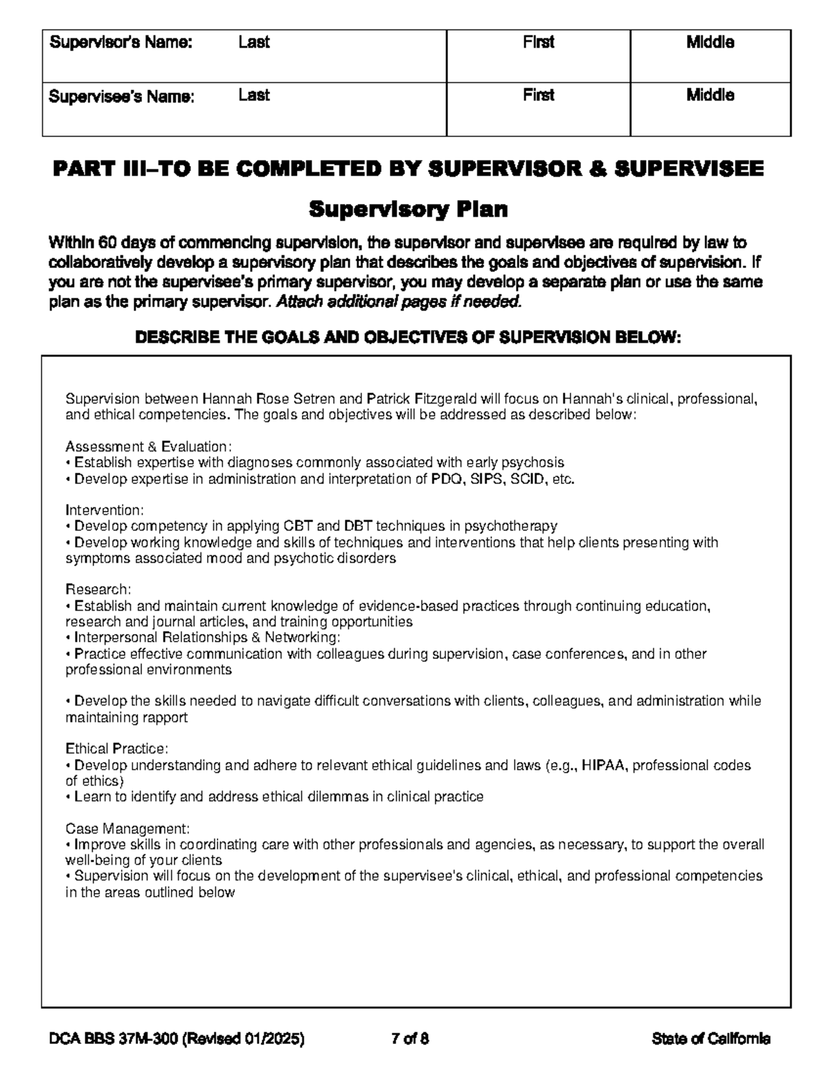 Goals and Objectives for Supervision BBS: Clinical and Ethical ...