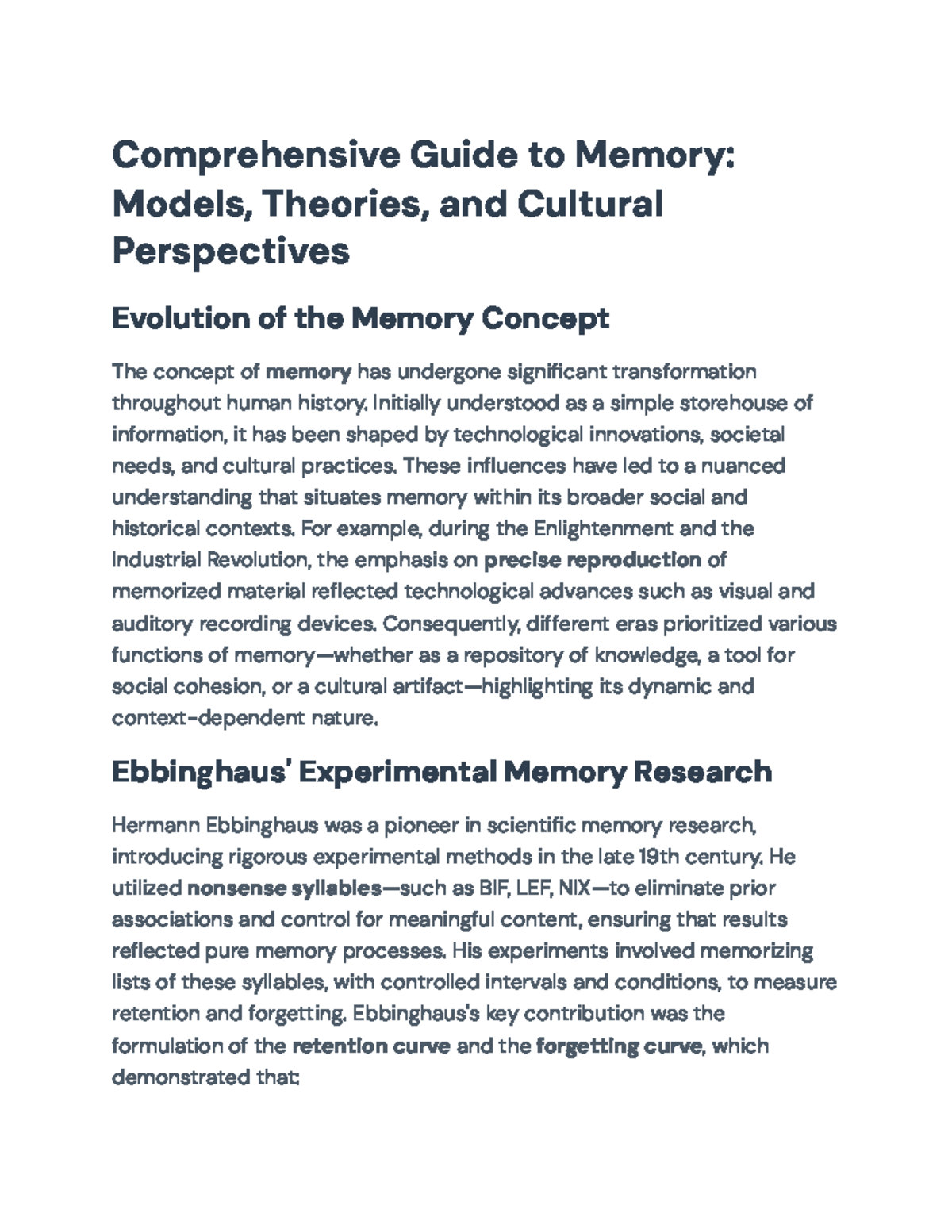 Comprehensive Guide to Memory (PSY 101): Theories, Models & Cultural ...
