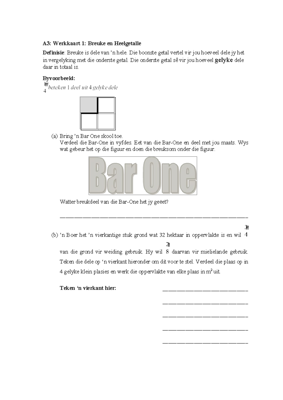 A3: Werkkaart 1 - Breuke en Heelgetalle Definisies en Oefeninge - Studocu