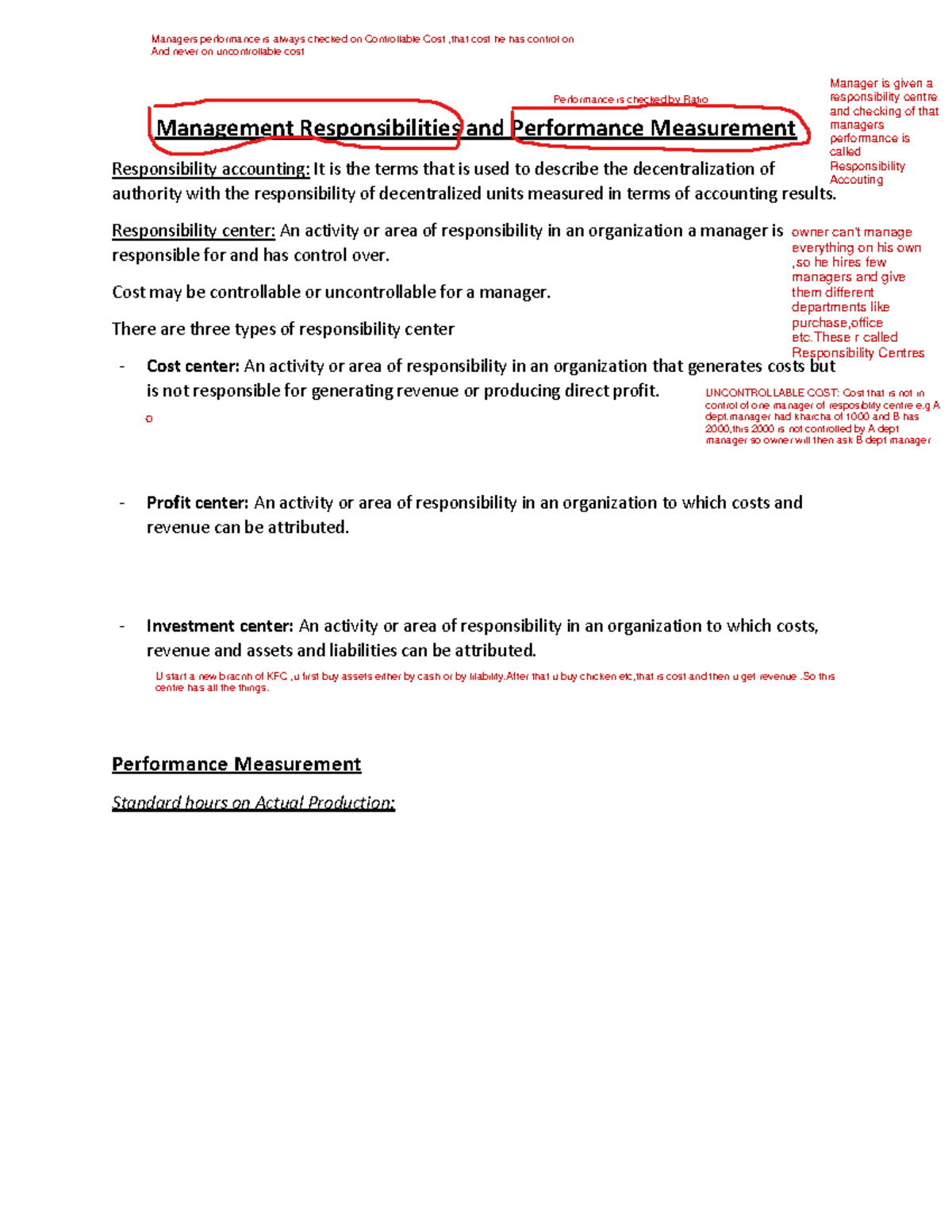 Topic 10 MA1: Management Responsibilities & Performance Measurement ...