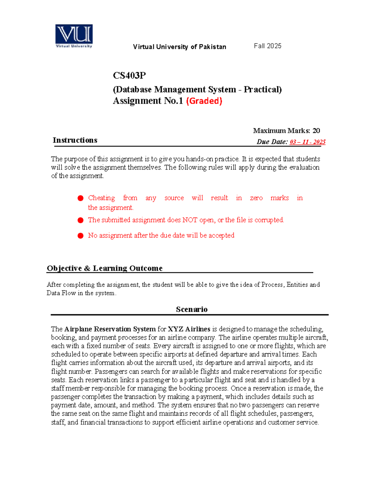 Fall 2025 CS403P Assignment 1: Airplane Reservation System Overview - Studocu