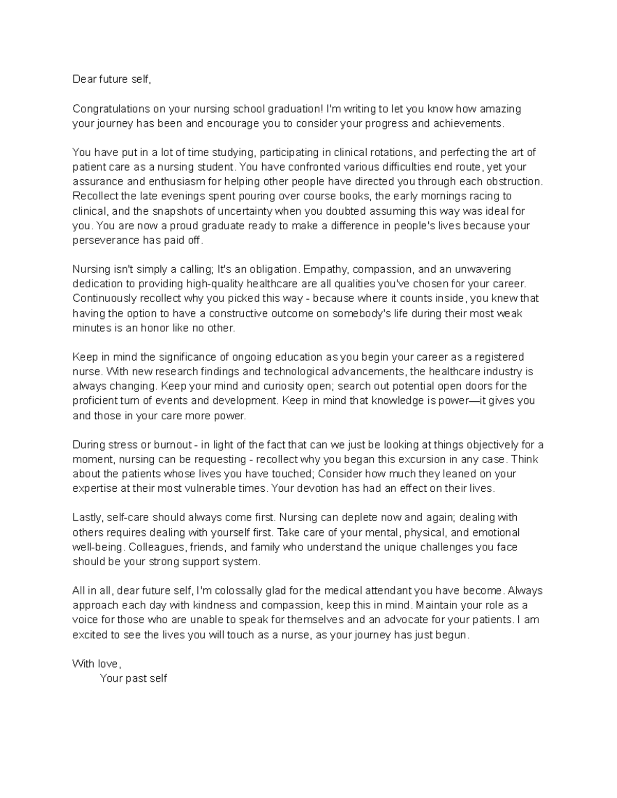 Letter to Future Self: Your Nursing Journey and Aspirations - Studocu