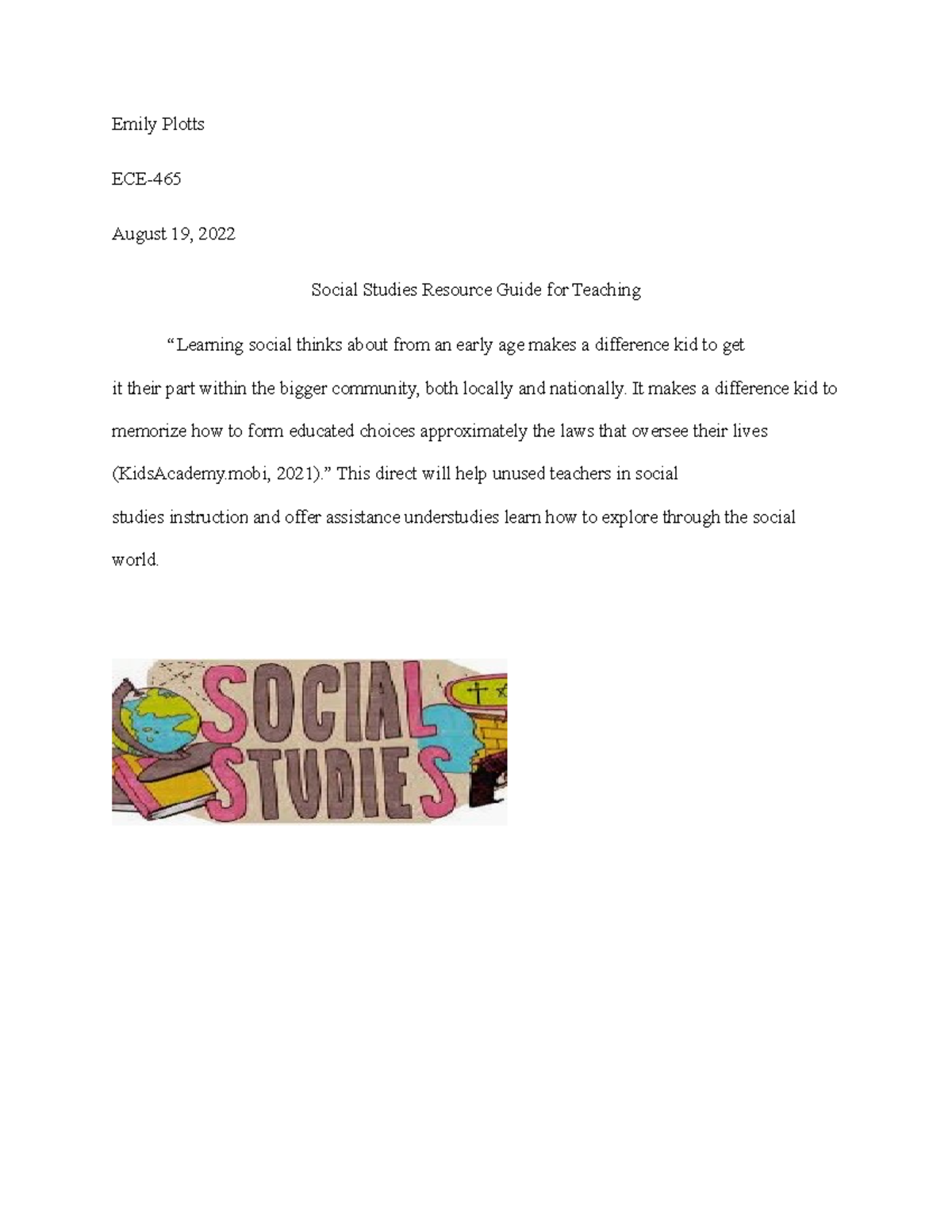 Social Studies Resource Guide for Teachers - Emily Plotts ECE- August ...