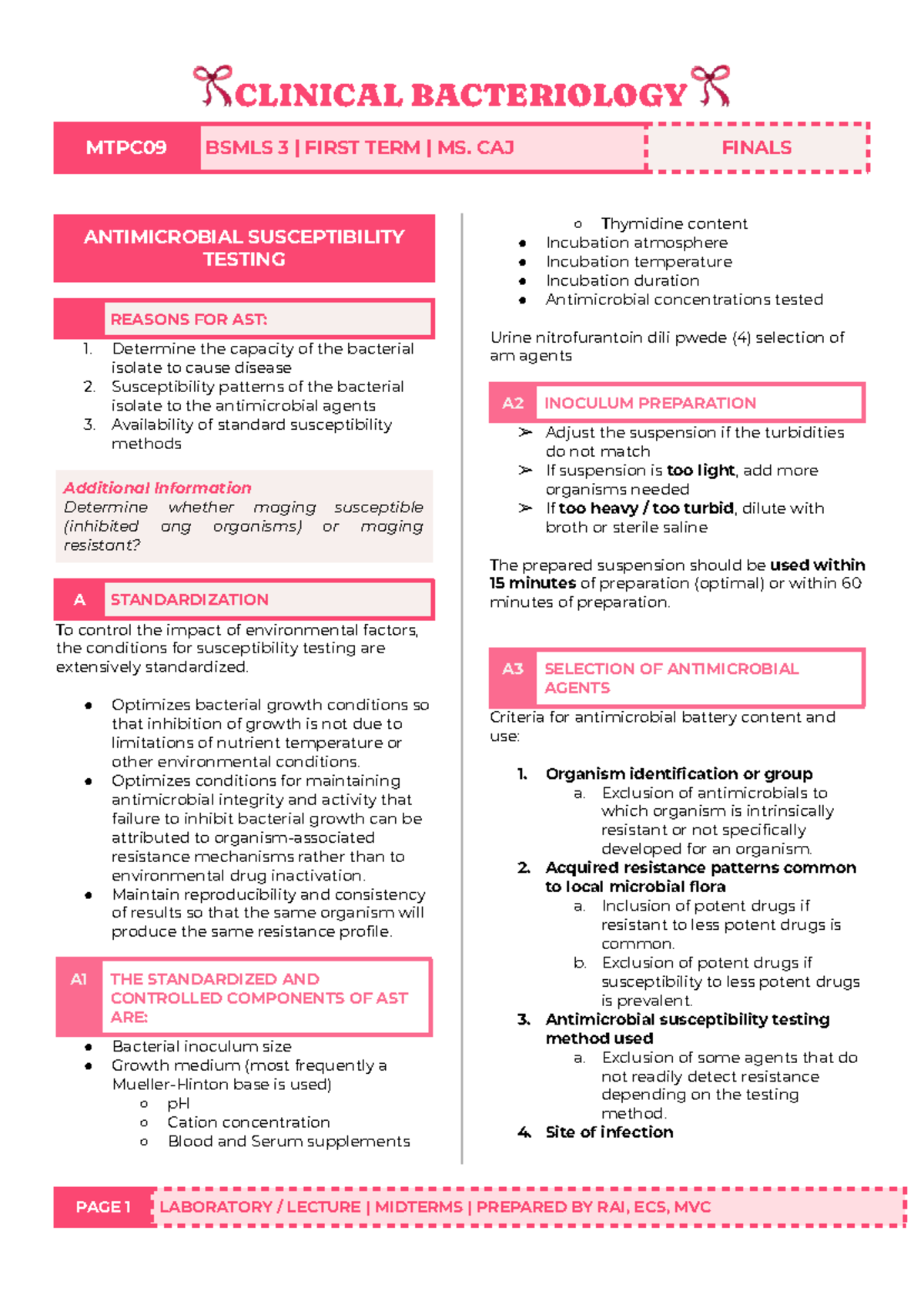 CLINICAL BACTERIOLOGY MTPC09 BSMLS 3 MIDTERM ANTIBIOTIC SUSCEPTIBILITY ...
