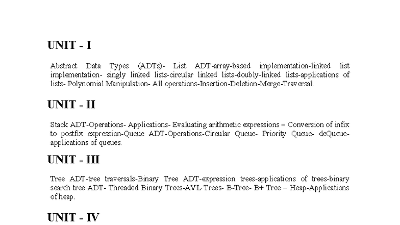 UNIT I - Data Structures Overview and Abstract Data Types - Studocu