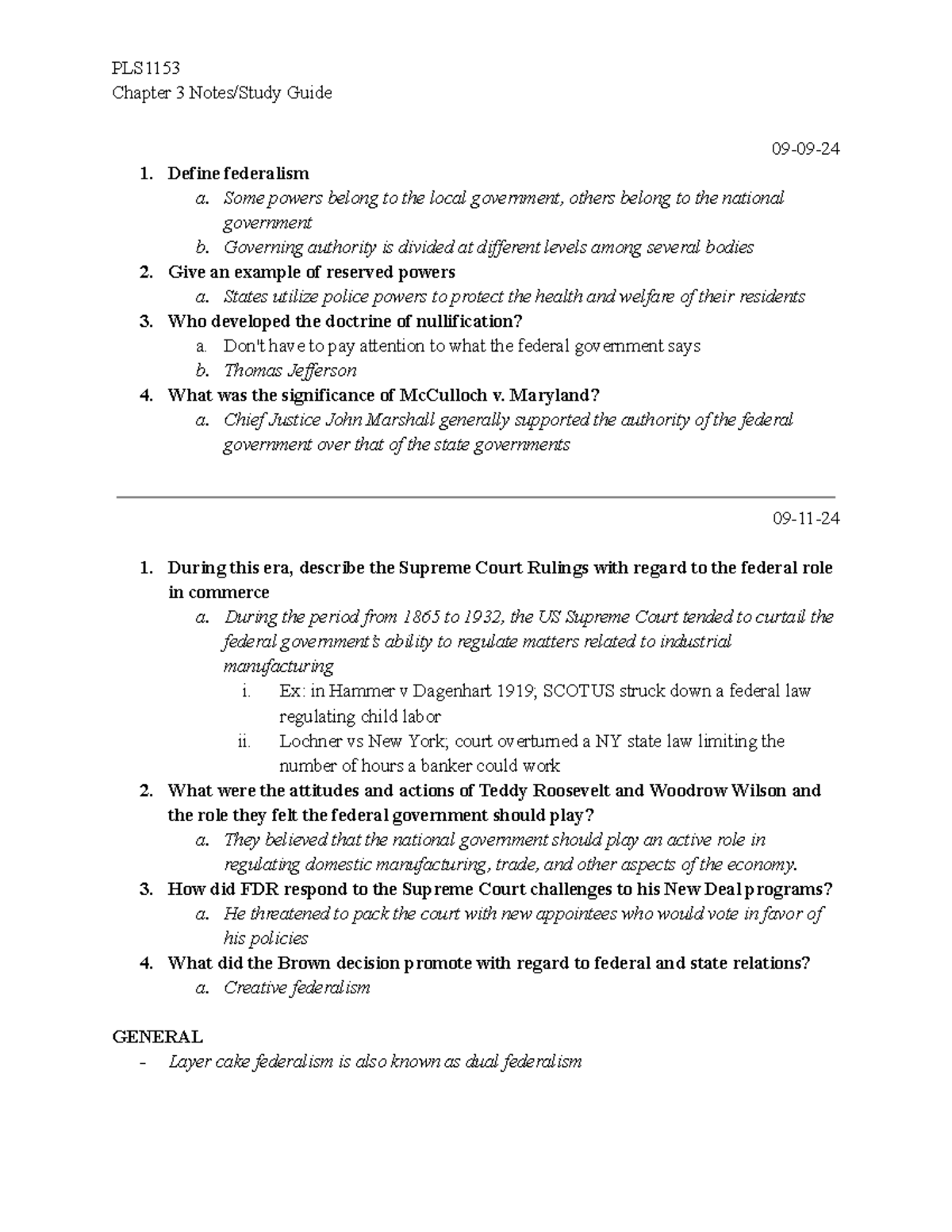 PLS1153 Chapter 3 Guide: Understanding Federalism and Key Cases - Studocu