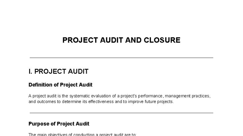Project Audit and Closure Overview: Key Concepts and Processes - Studocu