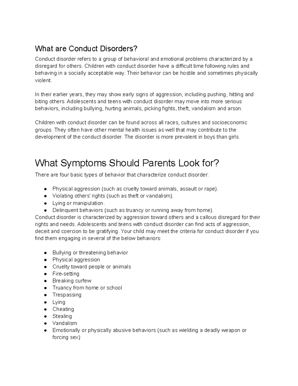 Understanding Conduct Disorders: Symptoms, Causes, and Impact - Studocu