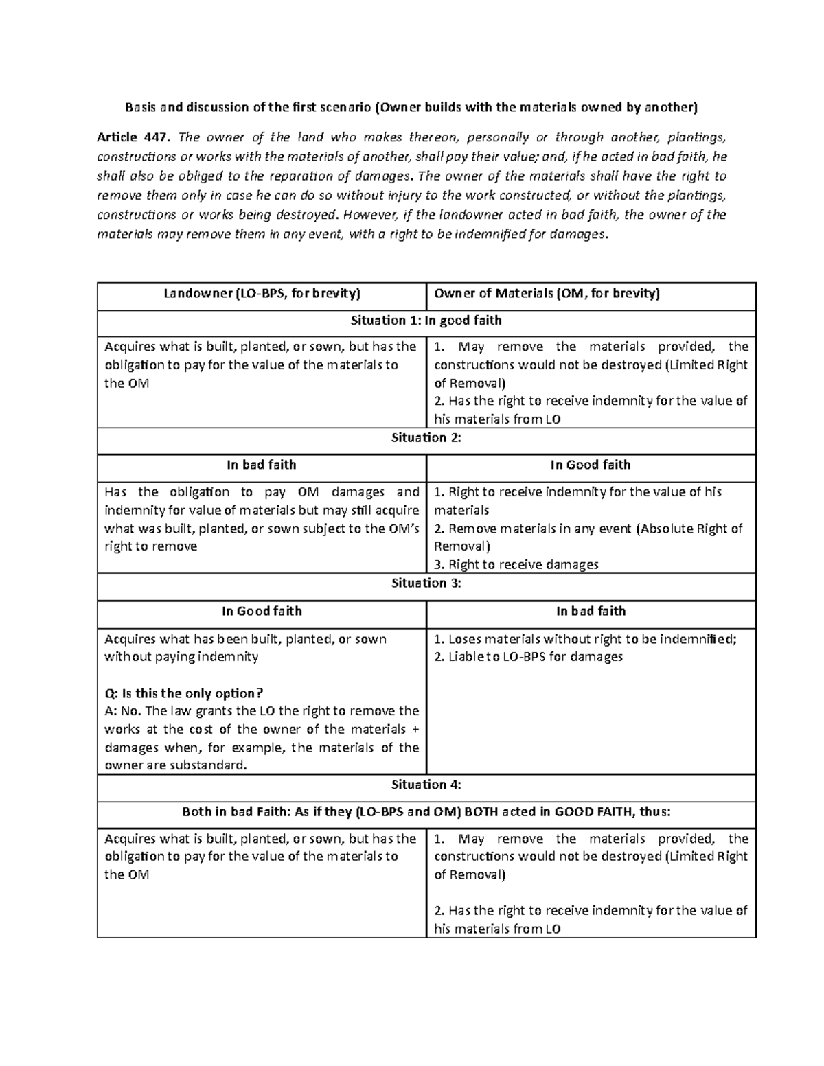 Tables - Law materials - Basis and discussion of the first scenario ...