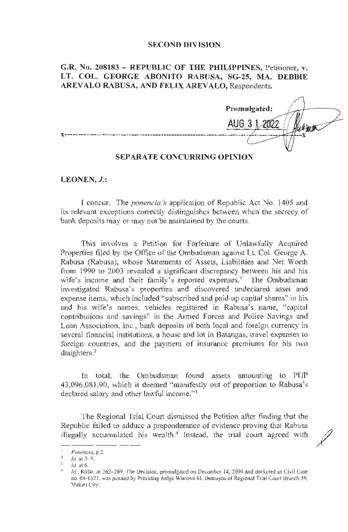 G.R. No. 208183: Analysis of People VS Rabusa's Forfeiture Case - Studocu