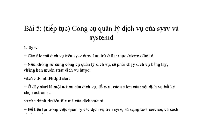 Bài 5-6: Công cụ quản lý dịch vụ sysv và systemd - Studocu