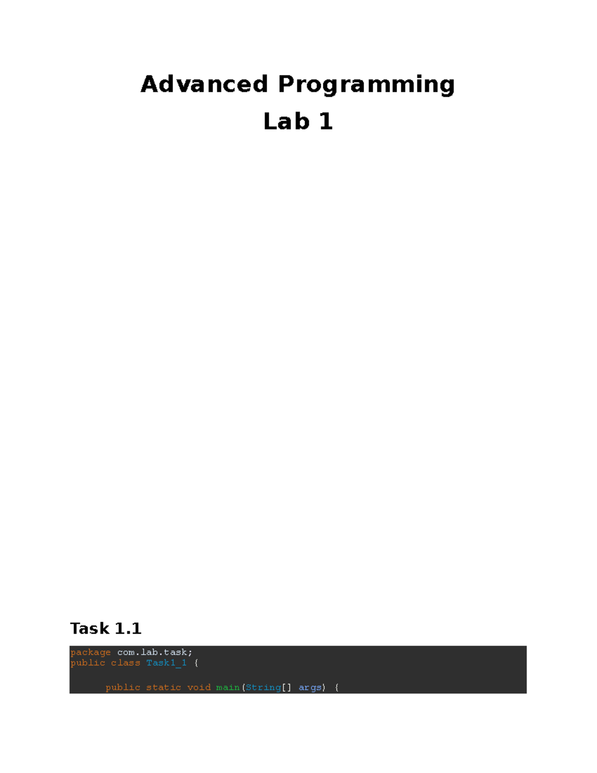 Advanced Programming Lab 1: Tasks 1.1 to 1.4 Solutions - Studocu