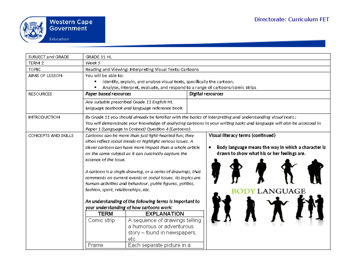 Week 5 Lesson: Analyzing Cartoons in Visual Literacy (Grade 11 HL ...