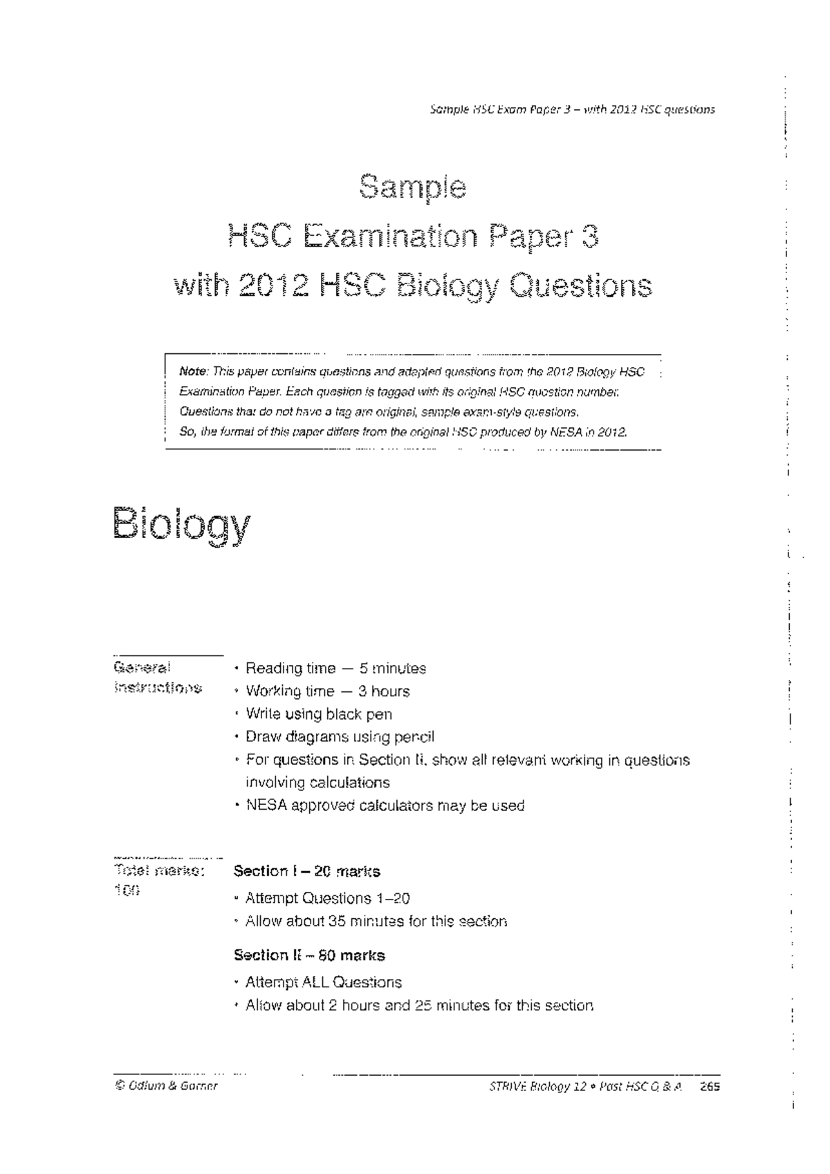 Sample HSC Biology Exam Paper 3 with 2012 Questions - Studocu