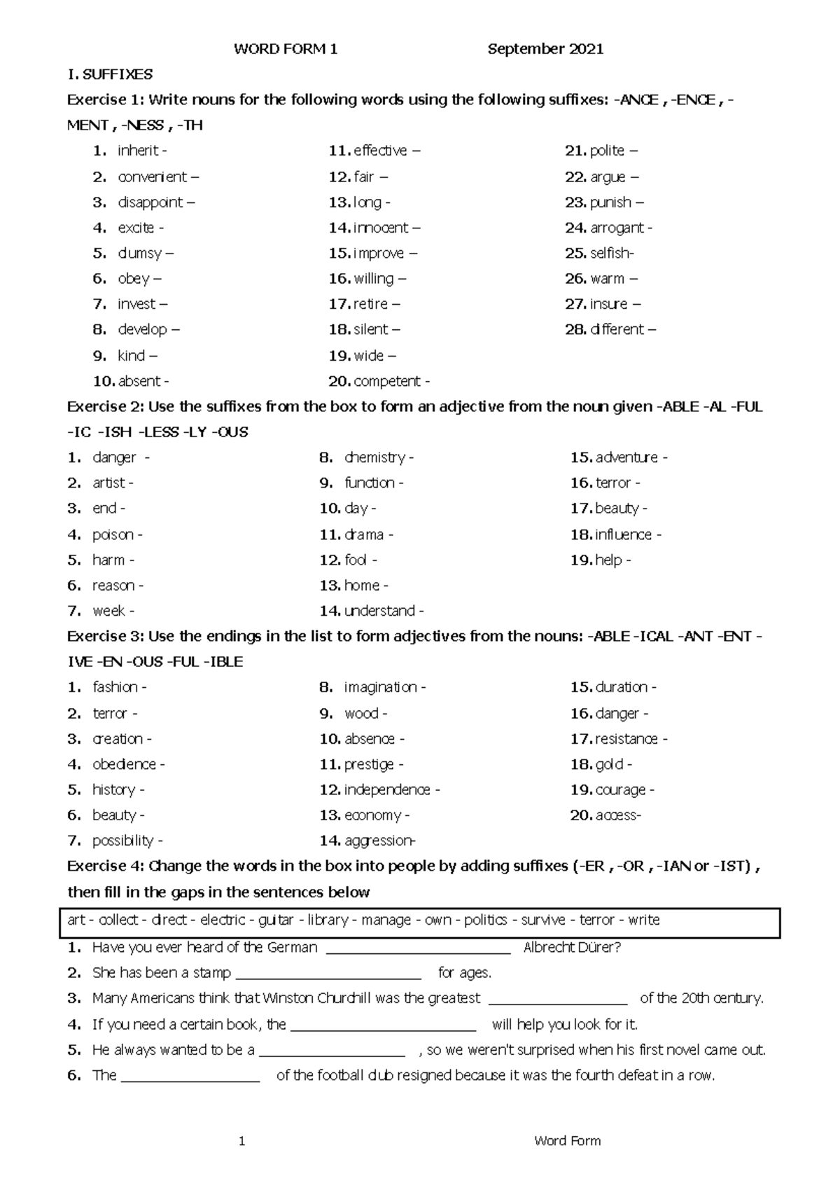 1-WORD FORM - Practice Exercises and Solutions - Studocu