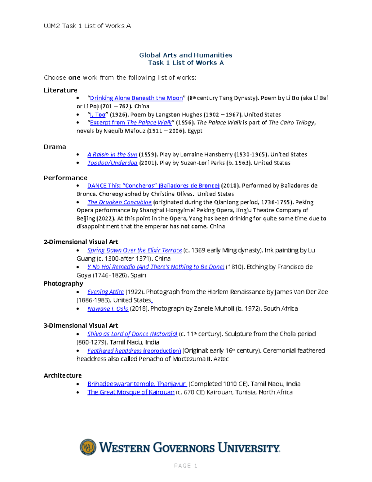 UJM2 Task 1 List A - Task 1 List (A) - UJM 2 Task 1 List of Works A P ...