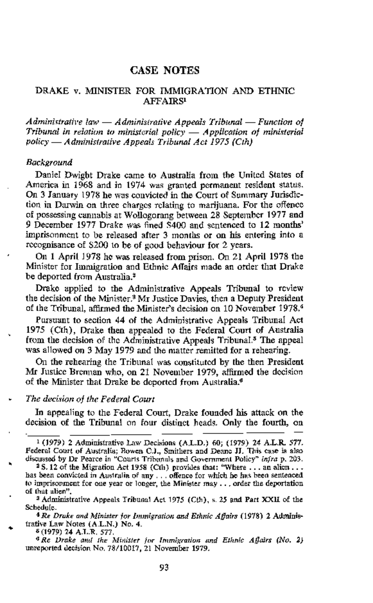Drake V Minister for Immigration: A Case Law Review (Admin Law) - Studocu