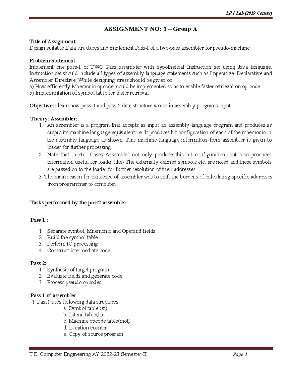 SPOS Lab Manual: Implementation of Pass-I Assembler & Macro Processor ...