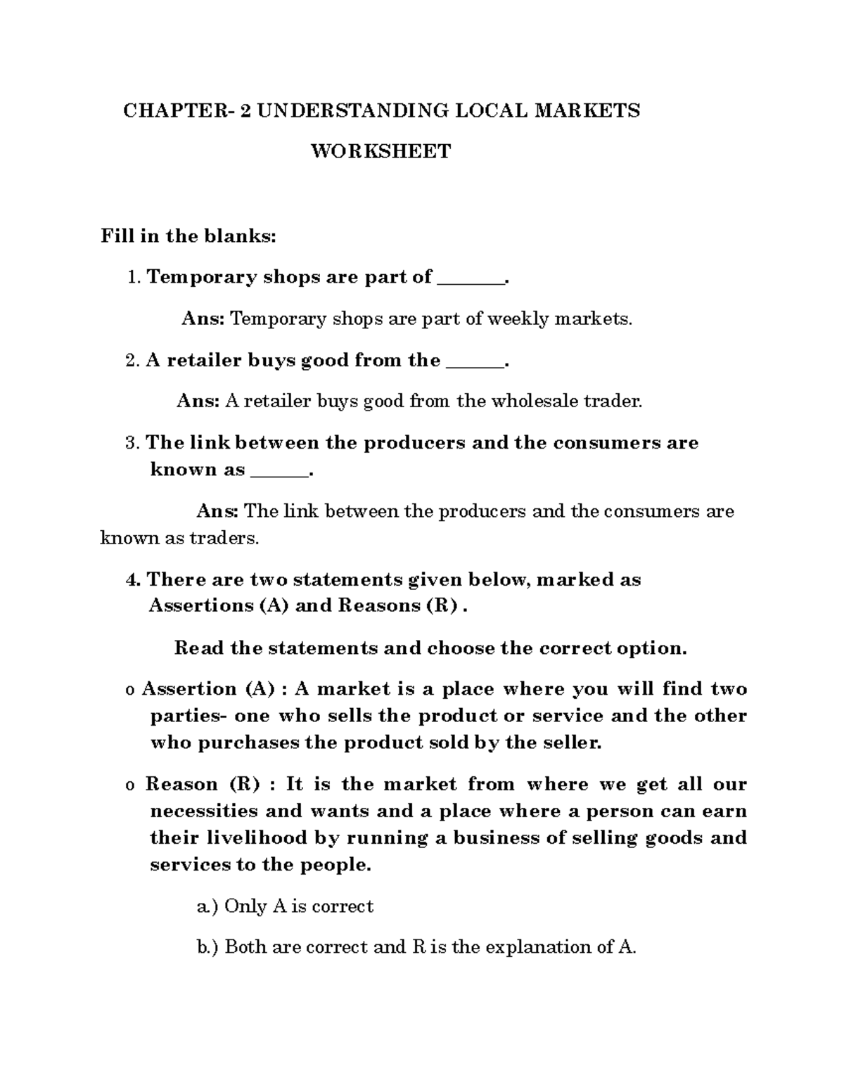 Chapter 2 - Understanding Local Markets Worksheet - Studocu