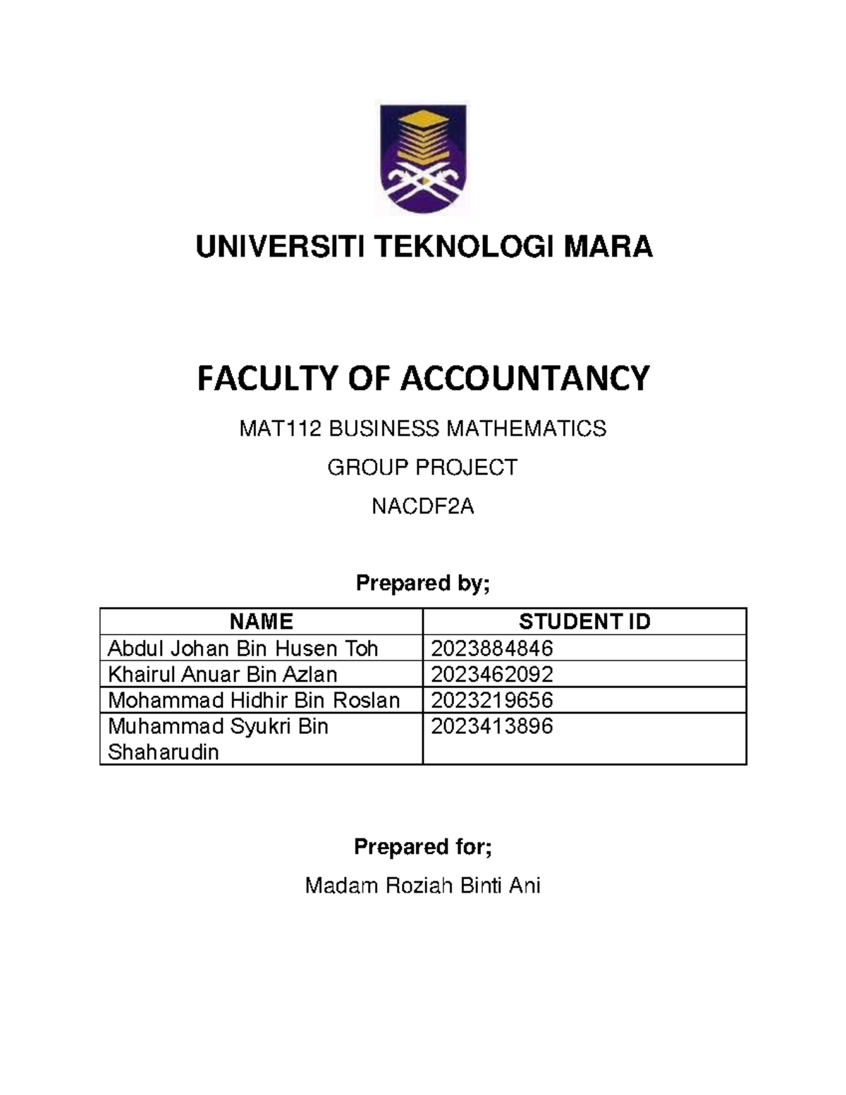 MAT112 Question and Answer - UNIVERSITI TEKNOLOGI MARA FACULTY OF ...
