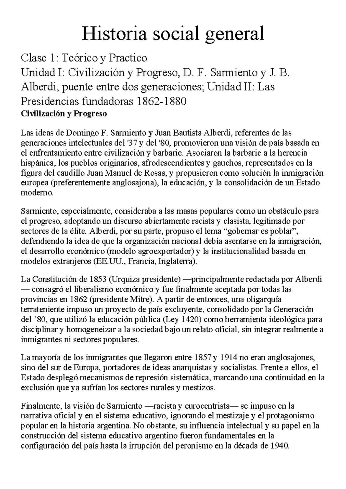 Historia Social General: Clase 1 - Civilización y Progreso en Argentina ...