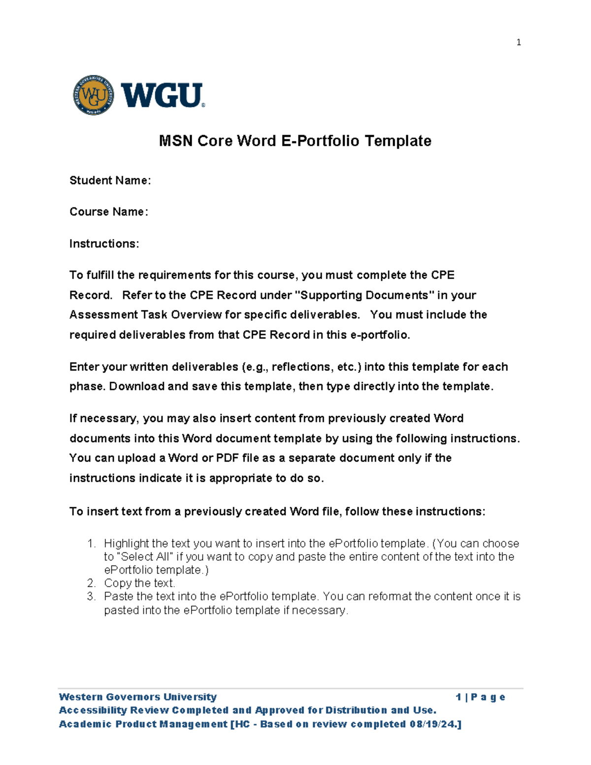 D371 CPE Record Template for Nursing Innovation and Capacity Management ...