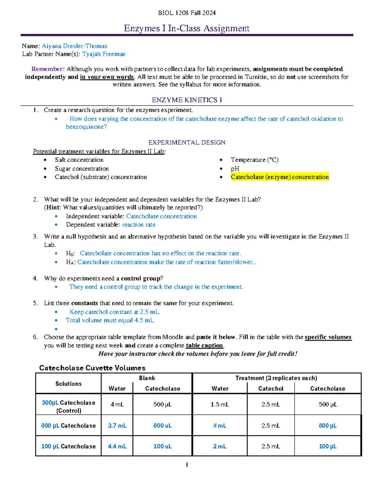 BIOL 1208 Fall 2024 Enzymes I Lab Report Preparation Guide - Studocu