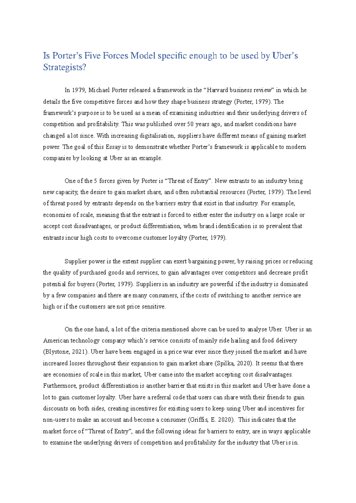 Porter essay final - Principles of Economics 1 - UvA - Studeersnel