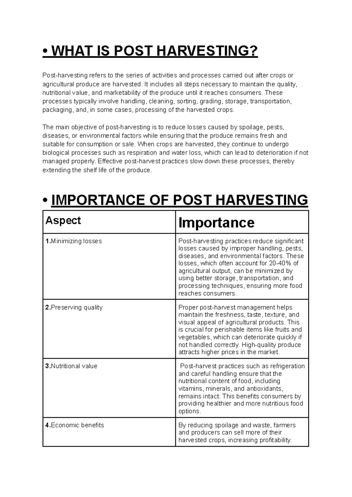 Post harvesting practices and their importance in agriculture - Studocu