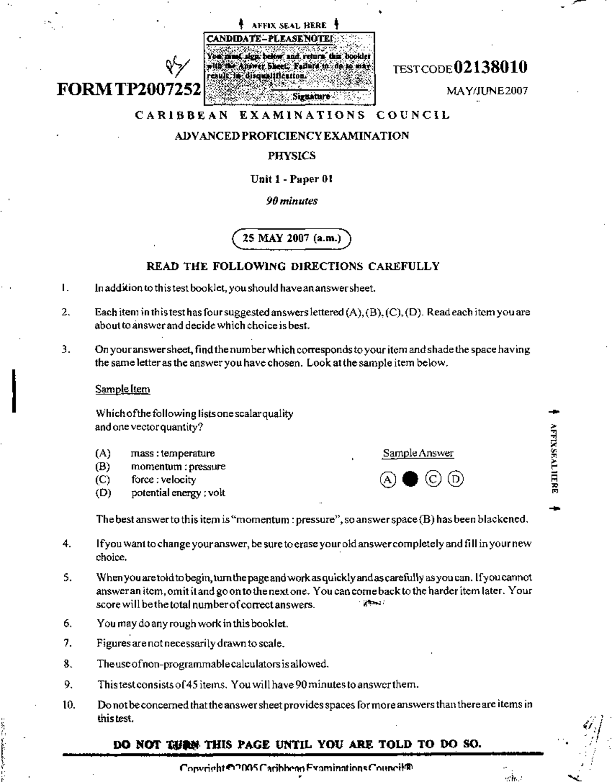CAPE Physics U1 P1 Solutions (2007-2022) - Comprehensive Review - Studocu
