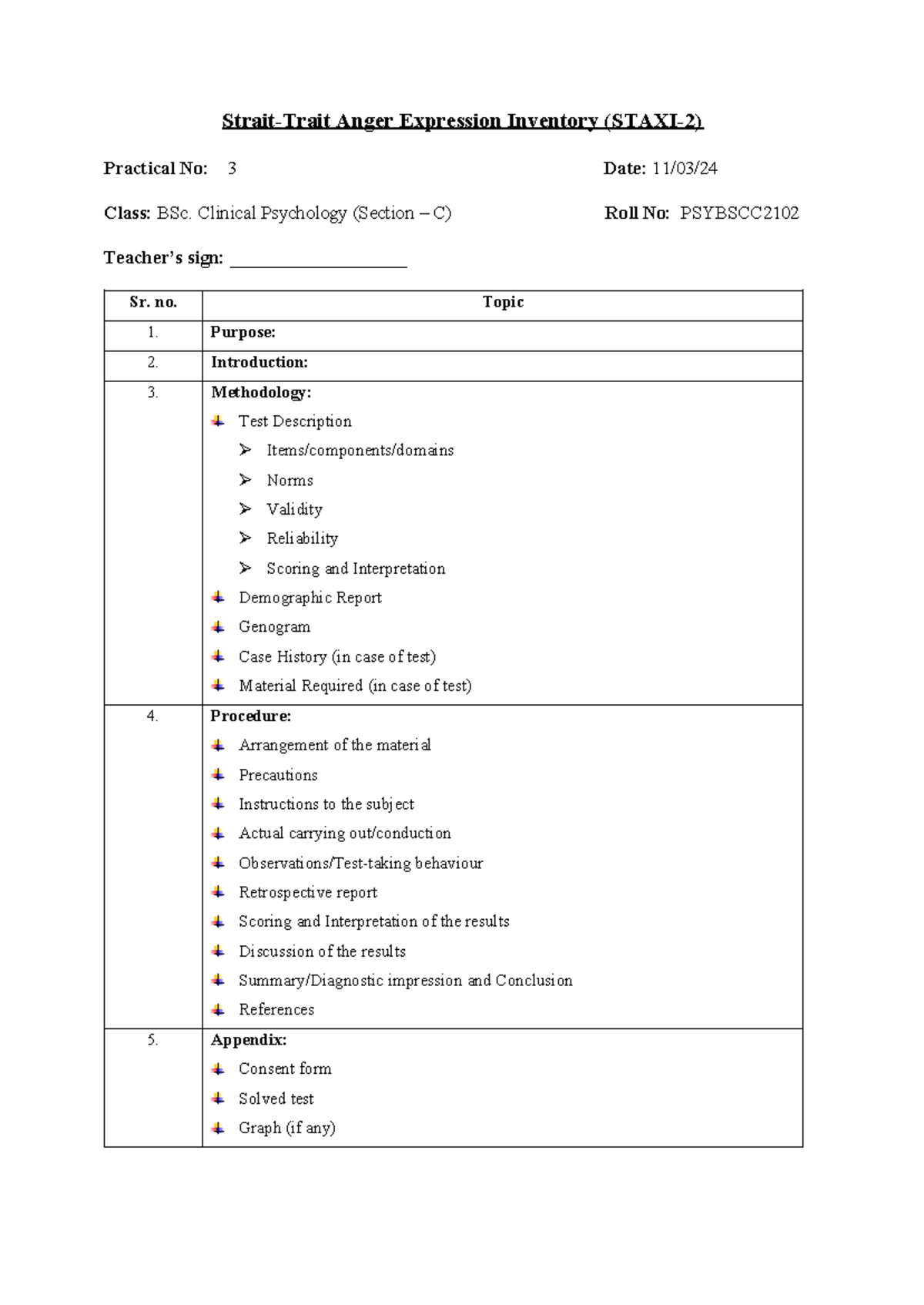 Prac 3 STAXI-2 - Comprehensive Practical Report for Clinical Psychology ...