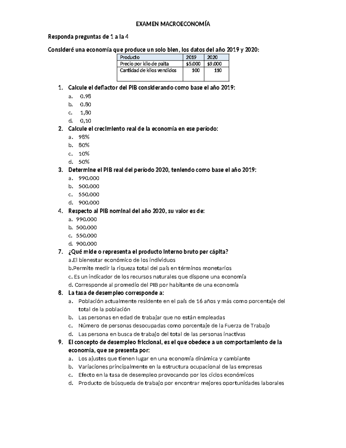 Prueba de Macroeconomía 1S2025: Preguntas y Respuestas - Studocu