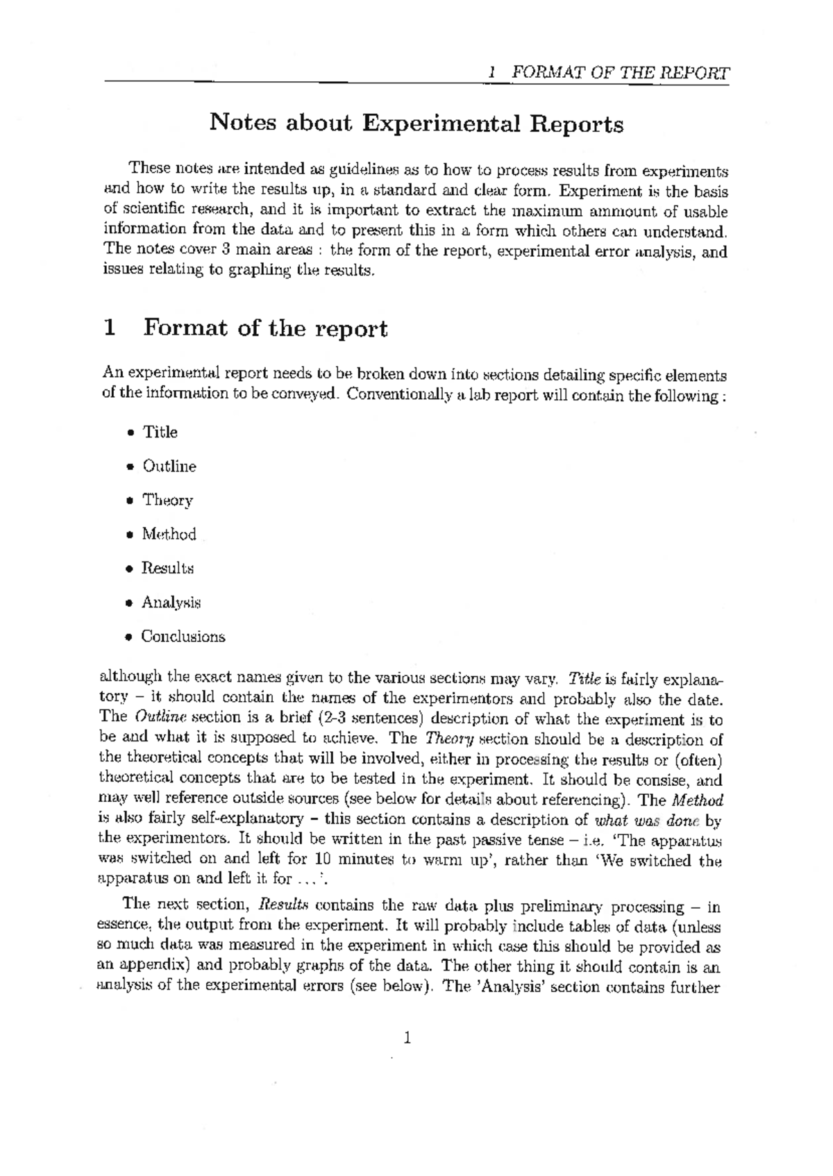 1 FORMAT OF THE REPORT: Guidelines for Writing Experimental Reports ...