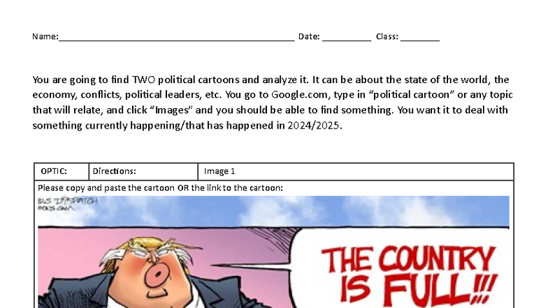 Political Cartoons Analysis: The Country is Full (POLS 101) - Studocu