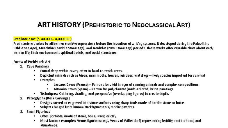 Art History (Prehistoric to Neoclassical Art) Overview and Key Themes ...