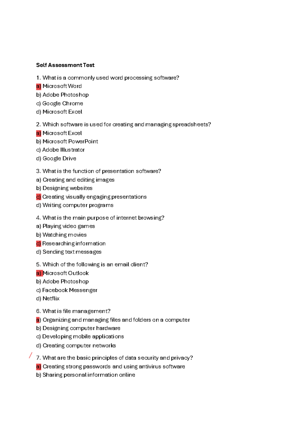 ICT Practice Questions 1: Software & Digital Literacy Quiz - Studocu