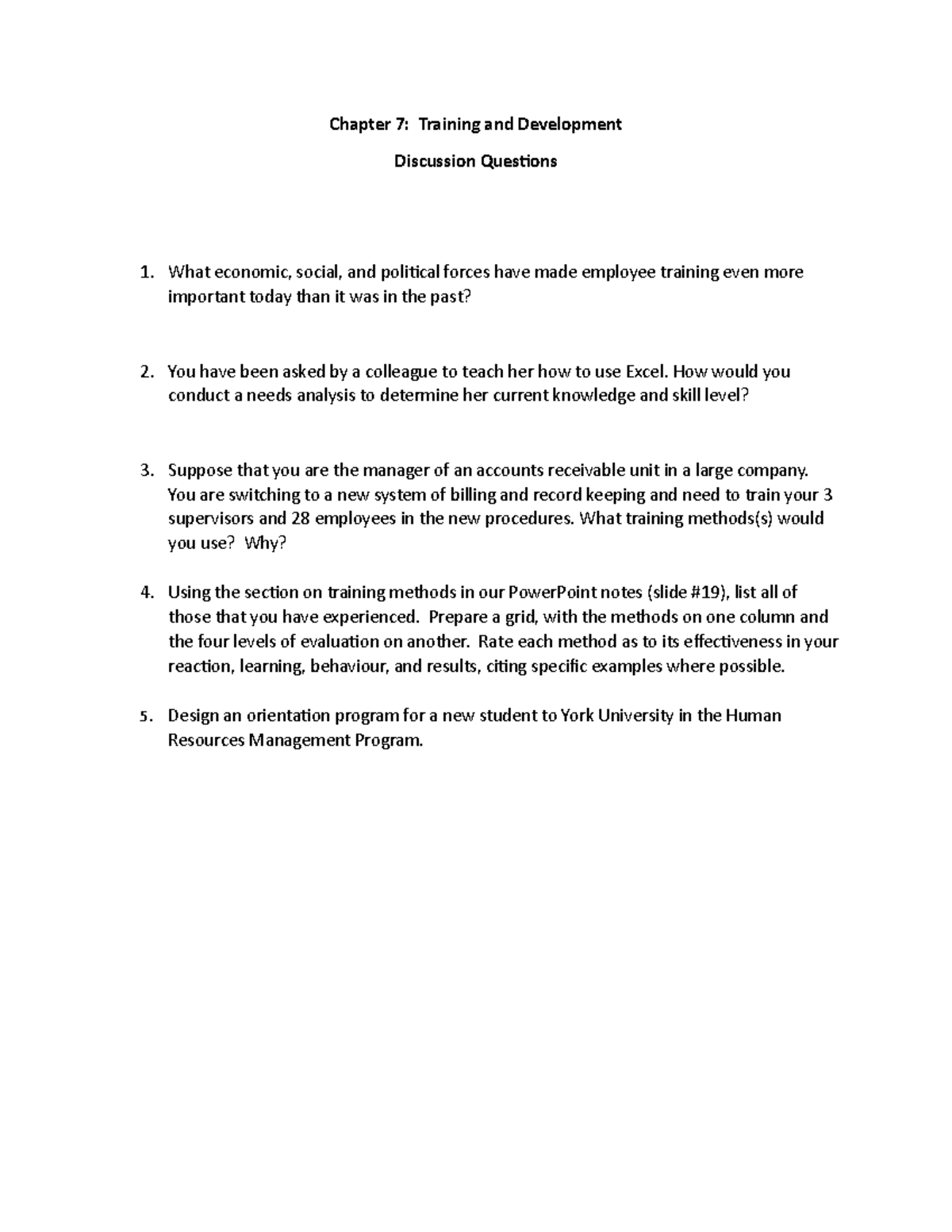Chapter 7 Discussion Questions - Chapter 7: Training and Development ...