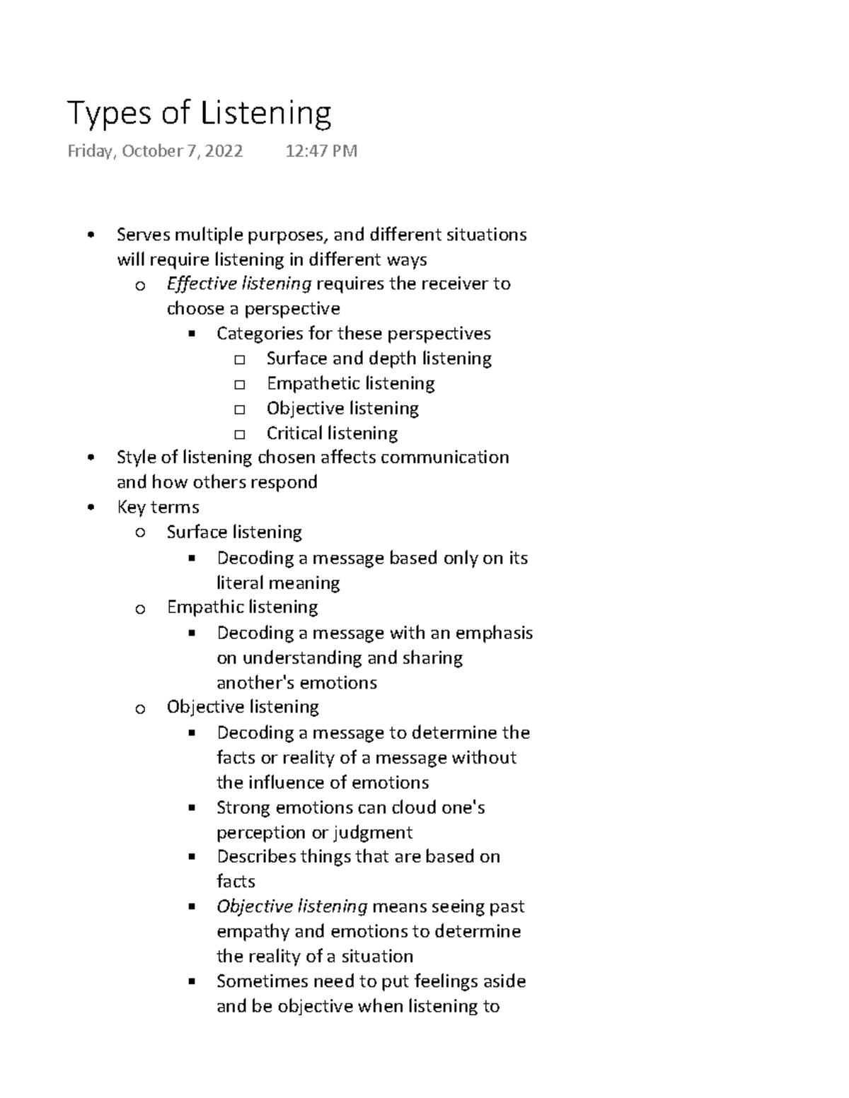Types of Listening - Unit 3 Intellipath Lesson Overview - Studocu