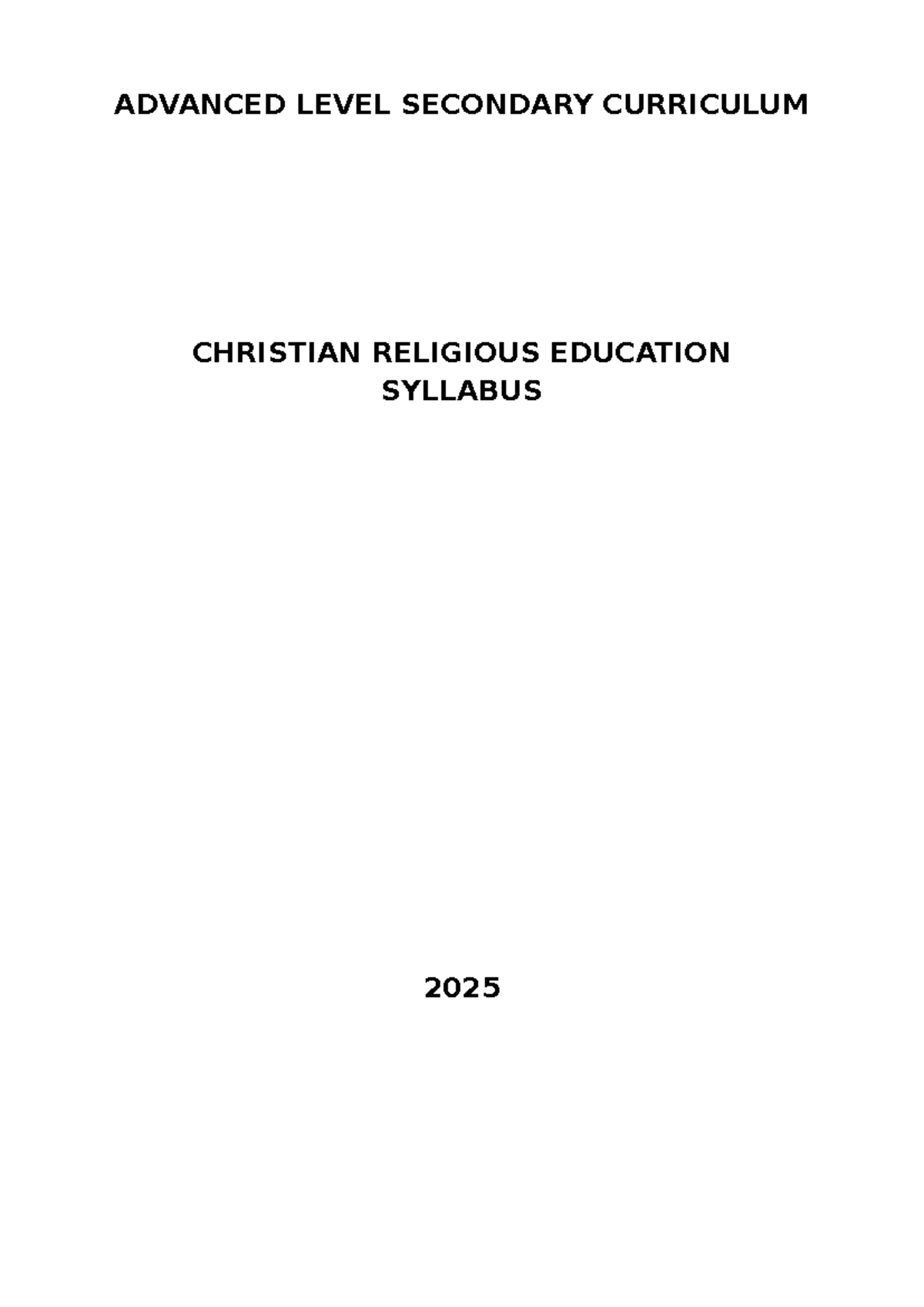 Christian Religious Education Syllabus 2025: Advanced Level Curriculum ...