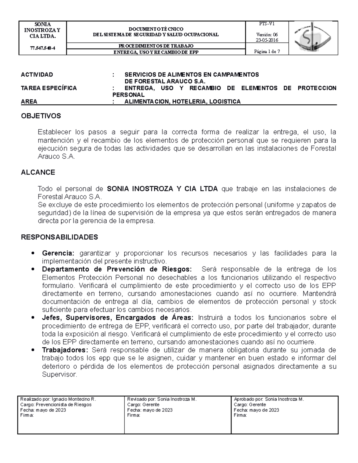 Procedimientos de Trabajo para Entrega y Uso de EPP - EPP - Studocu