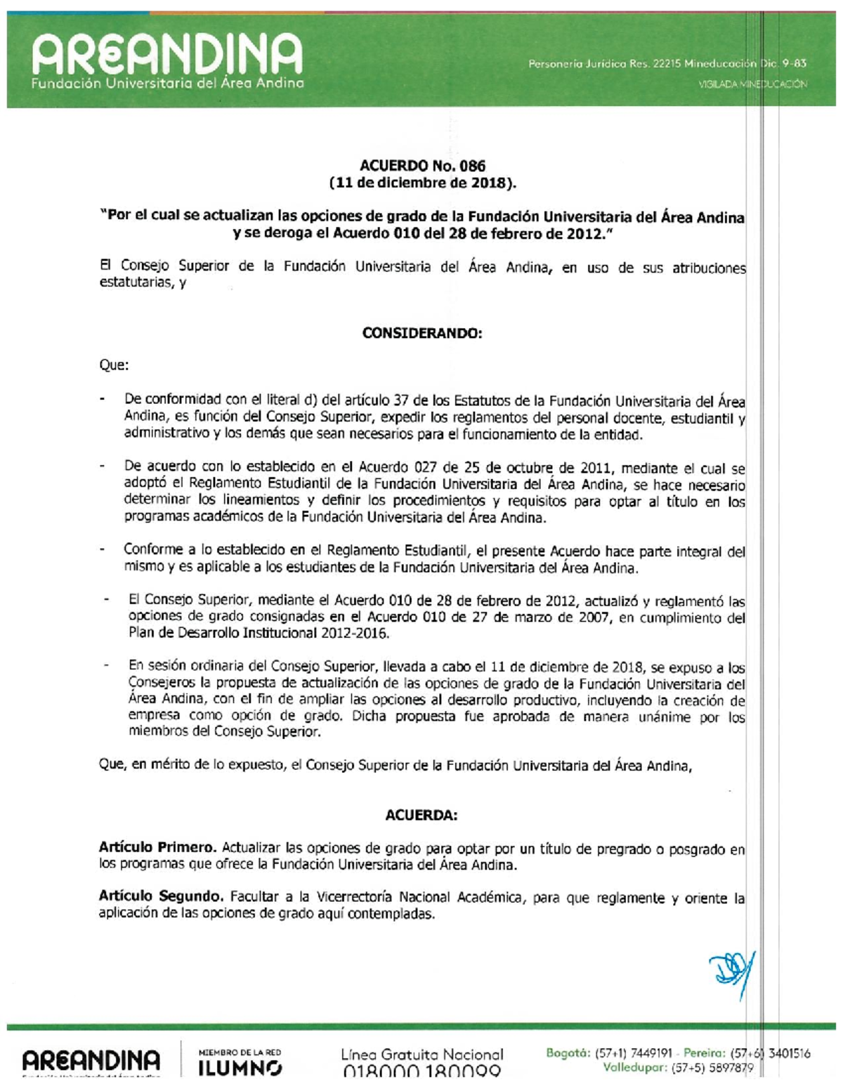 Acuerdo 086 de 11 de diciembre de 2018 , por el cual se actualizan las ...